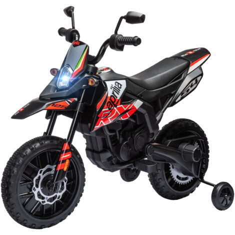 Moto électrique Aprilia rouge, 12V, roues auxiliaires amovibles, 6 km/h ...