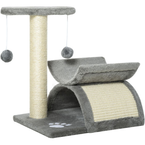 Petit griffoir pour chat marron avec tronc à griffer et balle jouet ...