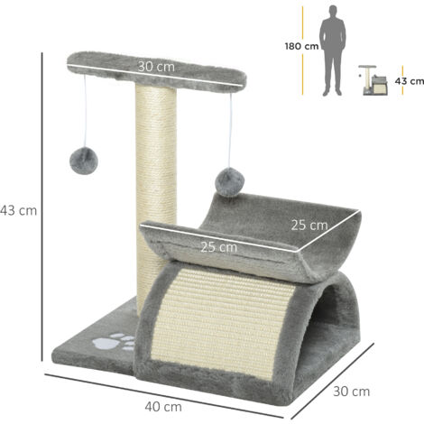 Petit griffoir pour chat marron avec tronc à griffer et balle jouet ...