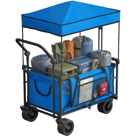 Chariot pliable pour jardinage et loisirs bleu avec support de boisson ...