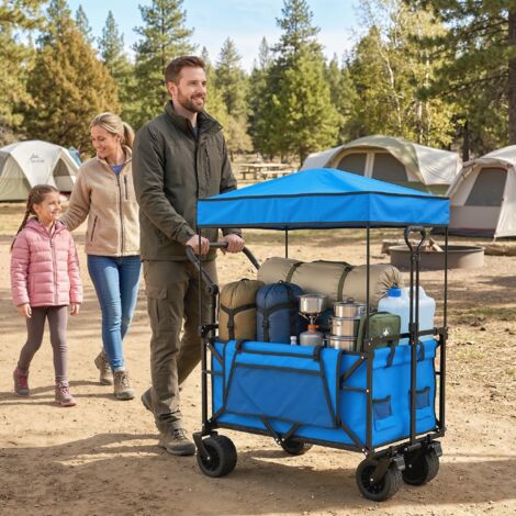Chariot pliable pour jardinage et loisirs bleu avec support de boisson ...