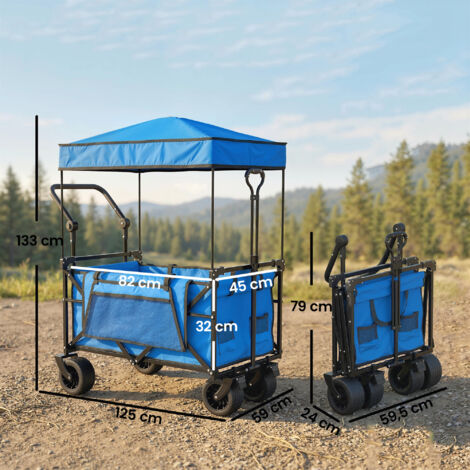 Chariot pliable pour jardinage et loisirs bleu avec support de boisson ...