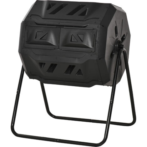 Composteur rotatif double chambre 43 gallons noir pour grand jardin ...
