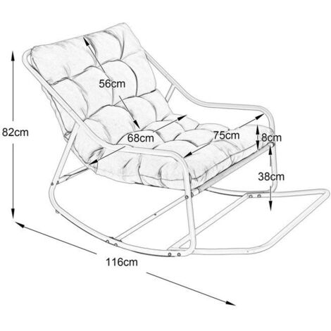 Rocking chair de jardin en acier noir et coussin moelleux gris ...
