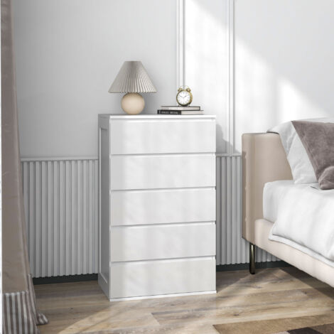 Commode 5 tiroirs blanc ChiMi avec coulisses métalliques 40x80x110 cm ...