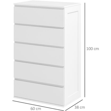 Commode 5 tiroirs blanc ChiMi avec coulisses métalliques 40x80x110 cm ...