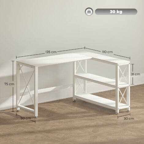 Table de bureau d'angle pour télétravail avec étagère métal blanc ...