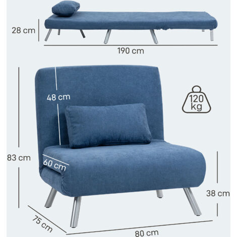 Fauteuil convertible 1 place bleu clic-clac dossier réglable 80cm ...