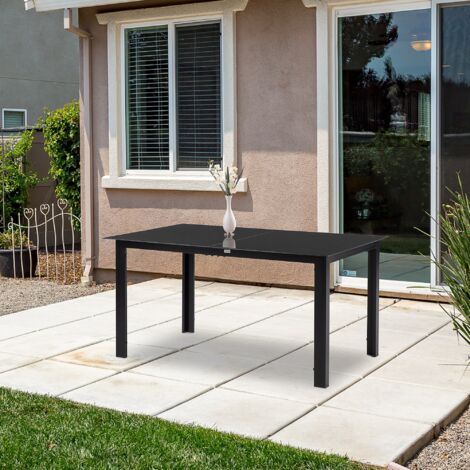Table de jardin aluminium noir antirouille avec plateau en verre ...