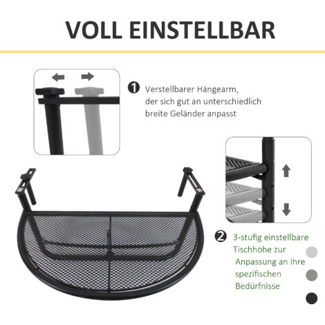 Table de balcon suspendue pour café extérieur et lecture métal Ø30 cm ...