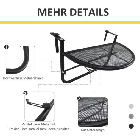 Table de balcon suspendue pour café extérieur et lecture métal Ø30 cm ...
