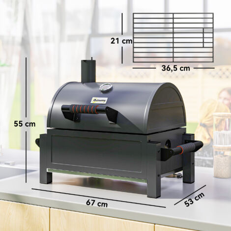 Barbecue chariot au charbon double grille et tablettes de rangement ...