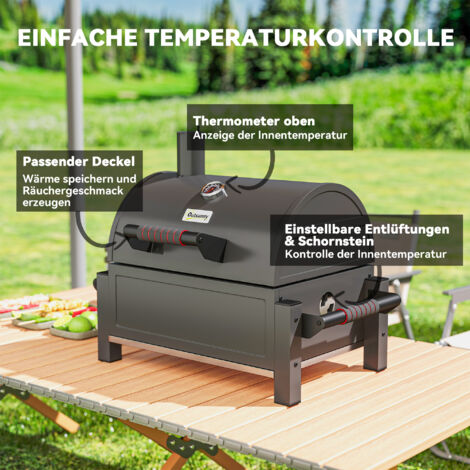 Barbecue chariot au charbon double grille et tablettes de rangement ...