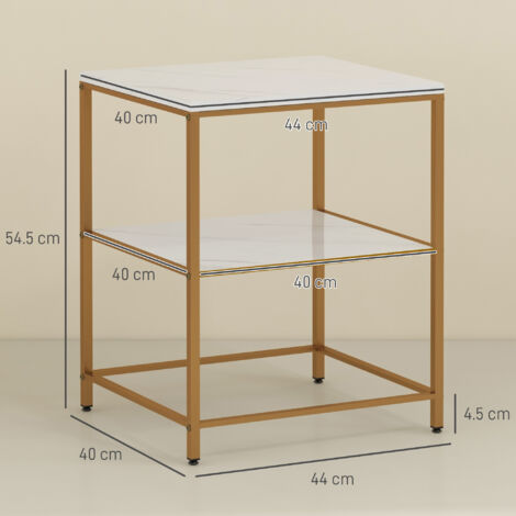 Table d'appoint dorée avec double plateau effet marbre précieux ...