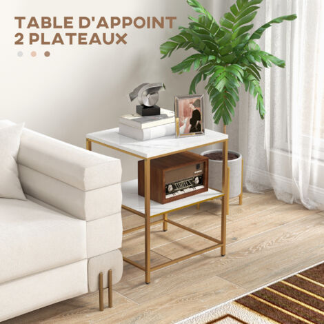 Table d'appoint dorée avec double plateau effet marbre précieux ...
