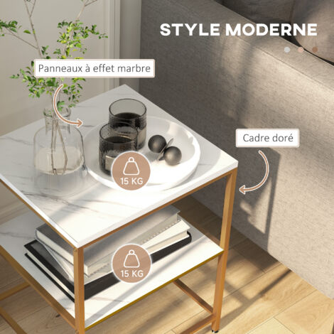 Table d'appoint dorée avec double plateau effet marbre précieux ...