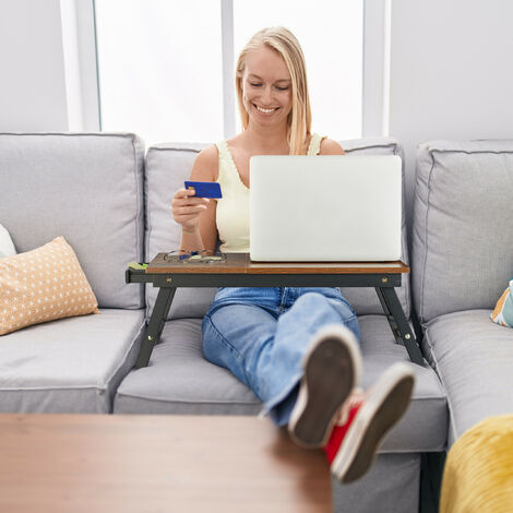 Relaxdays Laptoptisch für Bett & Couch, klappbarer Betttisch, Bambus ...