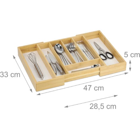 Relaxdays Besteckkasten, ausziehbar, 5 bis 7 Fächer, Schubladen Organizer, Bambus & MDF ...
