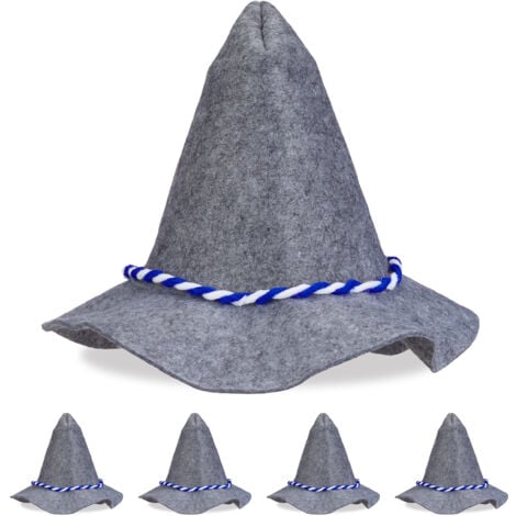 Relaxdays Seppelhut 5er Set, blau-weiße Kordel, Faschingshut für ...