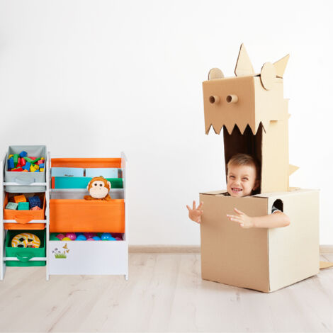 Relaxdays Kinderregal mit 3 Boxen, 4 Taschen, 1 Fach, Spielzeugregal ...