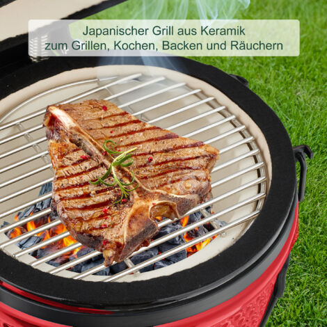 Relaxdays Kamado Grill, Ø 32 cm, Keramikgrill mit Thermometer bis 450°C ...