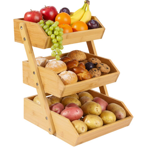 Relaxdays Obst Etagere Bambus, 3 Etagen, HBT 41x33x30 cm, Korbetagere ...