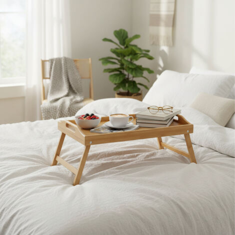 Relaxdays Betttablett klappbar, Tablet- & Handyhalter, Frühstück im ...