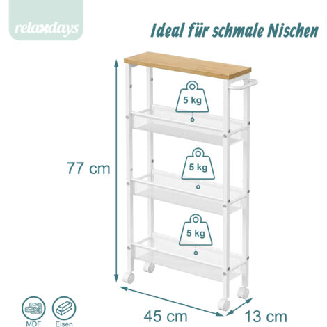 Relaxdays Nischenwagen, HxBxT: 77x13x45 cm, schmales Nischenregal Bad ...