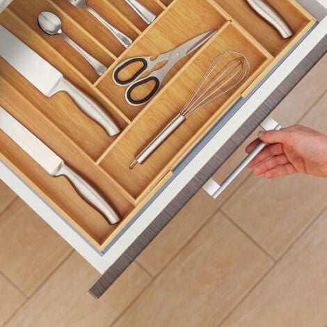 Relaxdays Besteckkasten, Bambus, ausziehbar, Besteckeinsatz für Schubladen, 7 bis 9 Fächer, HBT ...