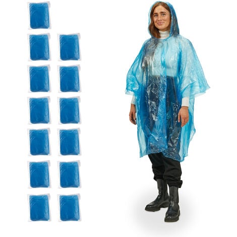 Relaxdays Regenponcho Einweg, 13er Set, Einmal Regencape mit Kapuze, Erwachsene, Notfallponcho ...