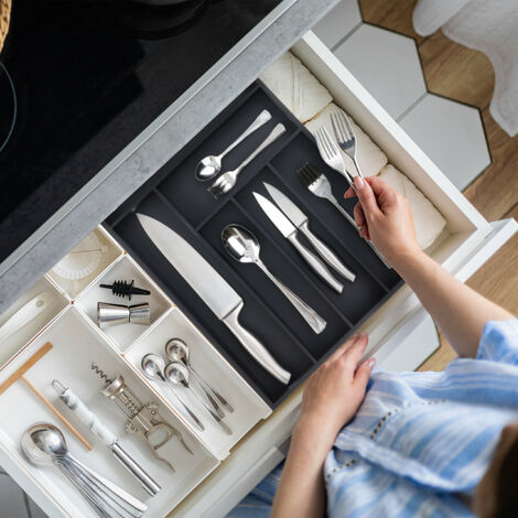 Relaxdays Besteckkasten für Schubladen, 6 Fächer, HxBxT: 5x43x30,5 cm, Schubladeneinsatz ...