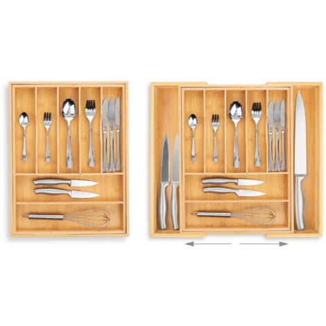Relaxdays Besteckkasten für Schubladen, ausziehbar, 7-9 Fächer, HBT: 5 x 34-50,5 x 44,5 cm ...