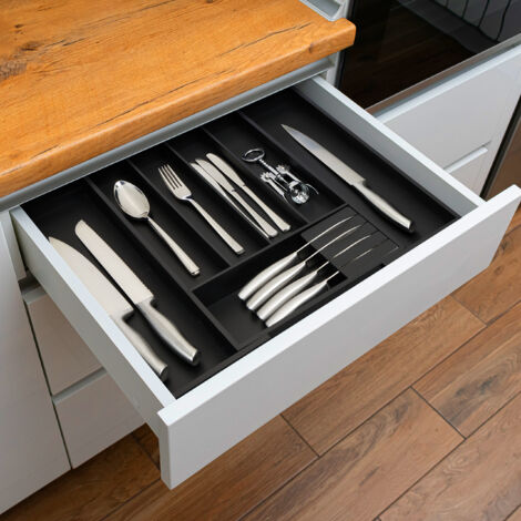 Relaxdays Besteckkasten ausziehbar, Bambus, HBT: 5 x 32,5-55 x 44,5 cm, 5-7 Fächer, Besteckfach ...