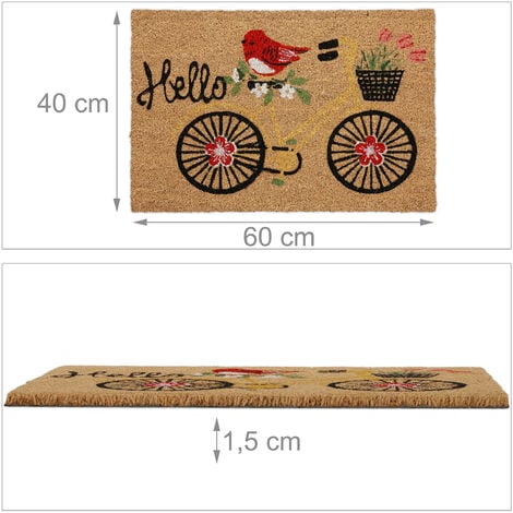 Relaxdays Fußmatte Kokos, Schriftzug & Fahrrad-Motiv, Türvorleger innen ...