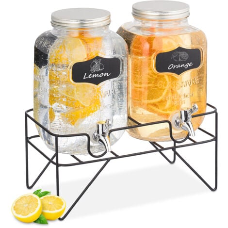 Relaxdays Distributeur de boisson, lot de 2, support, volume de chaque ...