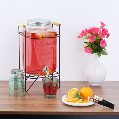 Relaxdays Distributeur de boisson, support, 8 litres, robinet et ...