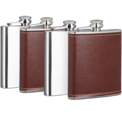 4 flasques de 200 ml, 2 flacons de poche en cuir synthétique, 2 petits ...