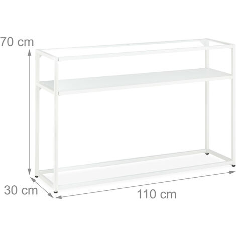 Relaxdays Console 2 plateaux, couloir et salon, 70x110x30 cm, métal, verre, aspect bois, support ...