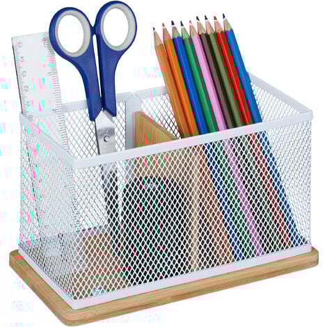 Relaxdays Porte-stylos bambou et métal, HxLxP: 11 x 19 x 10 cm, porte ...