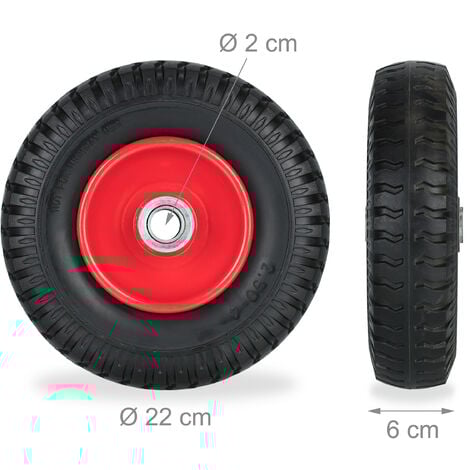 Relaxdays Roue de brouette 2.50-4, lot 2, pneu caoutchouc, jante en ...