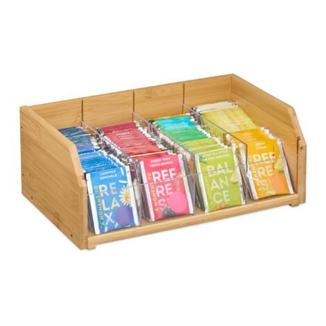 Relaxdays Scatola Organizer con 4 Scomparti Porta Bustine da Tè e ...