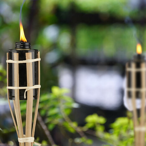 Relaxdays Set da 10 Fiaccole per Giardino, Accensione ad Olio, in Bambù ...