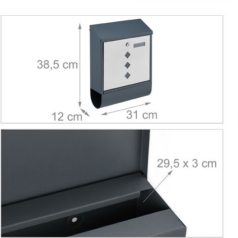 Relaxdays Cassetta della Posta Moderna, Acciaio Inox, Buca Lettere e ...