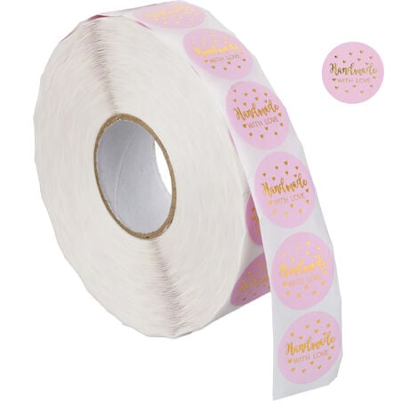 Relaxdays Pegatinas HANDMADE WITH LOVE, Rollo 2500 Uds., Stickers ...