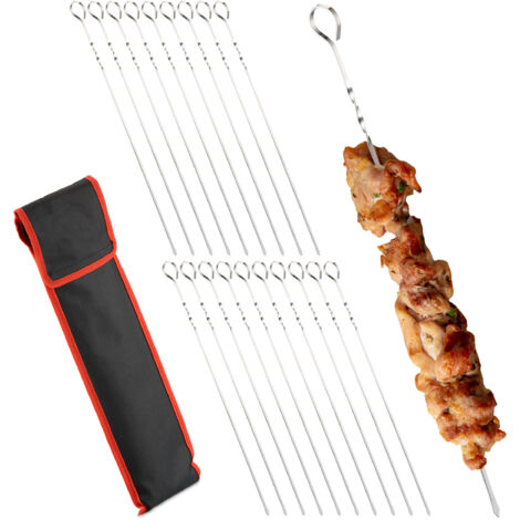 Relaxdays Pack 20 Pinchos para Barbacoa Acero Inoxidable, Brochetas ...