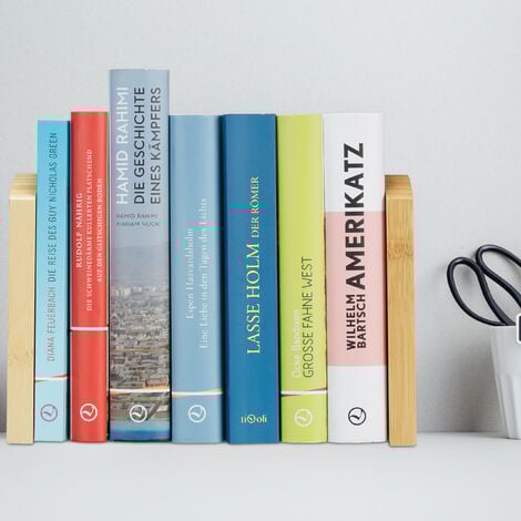 Relaxdays Sujeta Libros 2 Unidades, Bambú-Acero Inoxidable, Marrón ...
