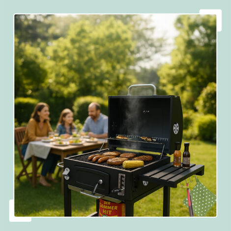 Relaxdays Barbacoa Carbón Móvil, con Tapa, Parrilla BBQ con Ruedas ...