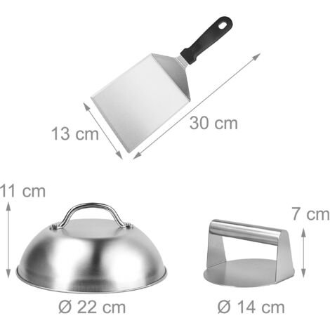 Juego de hamburguesas Smash Burger de Relaxdays, 3 piezas, prensa con ...