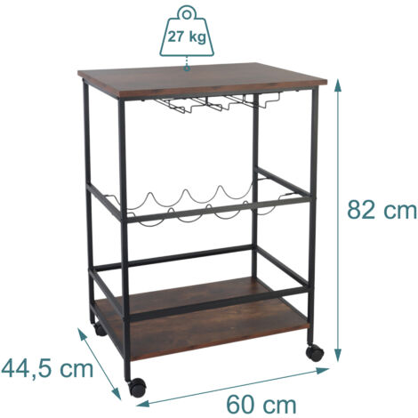 Relaxdays carro de bar 2 bandejas con botellero y colgador de copas, 82 ...