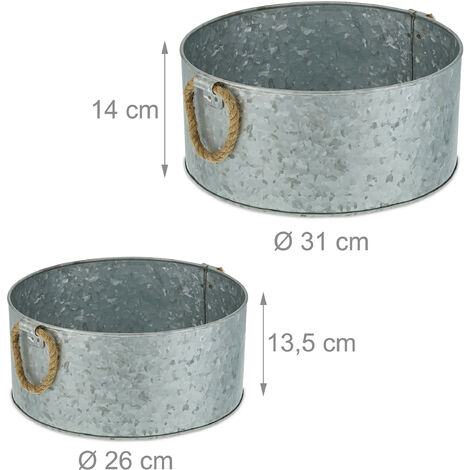 Relaxdays Set 2 Macetas, Maceteros Planos Estilo Vintage, Jardineras Redondas Hierro 2 Tamaños ...